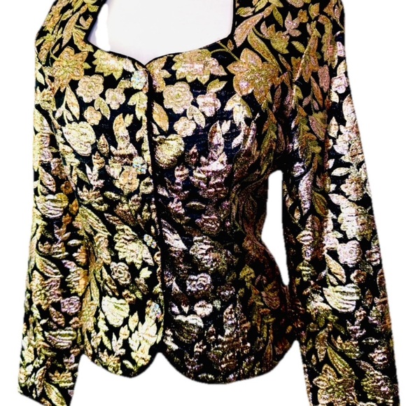 Patra | Jackets & Coats | Vintage Patra Black Metallic Gold Brocade ...